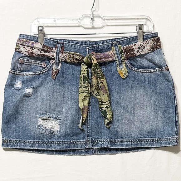 Pure Oxygen | Skirts | Vintage Pure Oxygen Distressed Denim Micro Mini ...